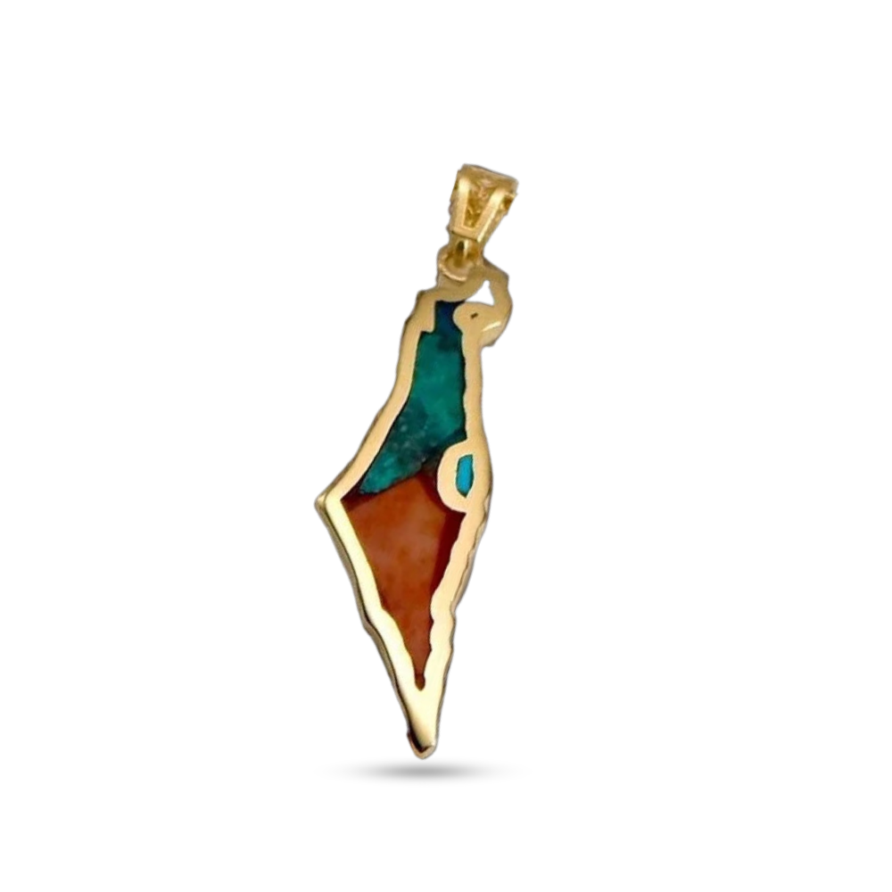Map of Israel 14K Gold Pendant with Jerusalem Stone and Eilat Stone ...