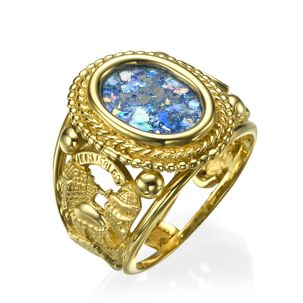 Roman Glass Jerusalem 3D Cutout Signet Ring 14k Yellow Gold ...